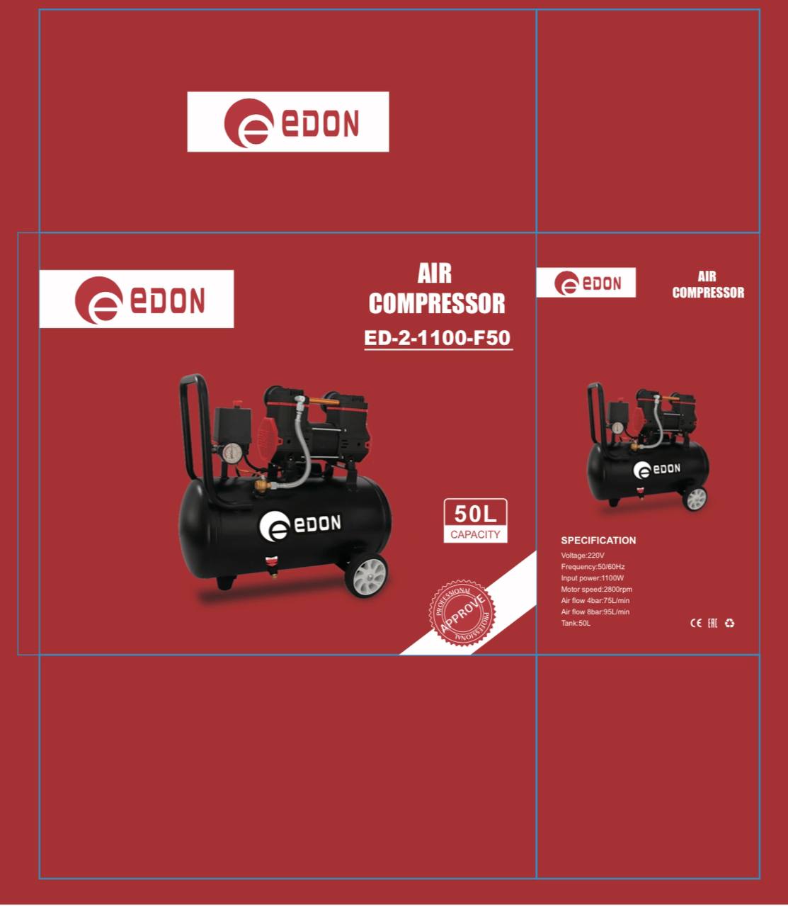 کمپرسور سایلنت ادون 50 لیتری مدل ED-2-1100-F50 مشکی - ابزار لایف